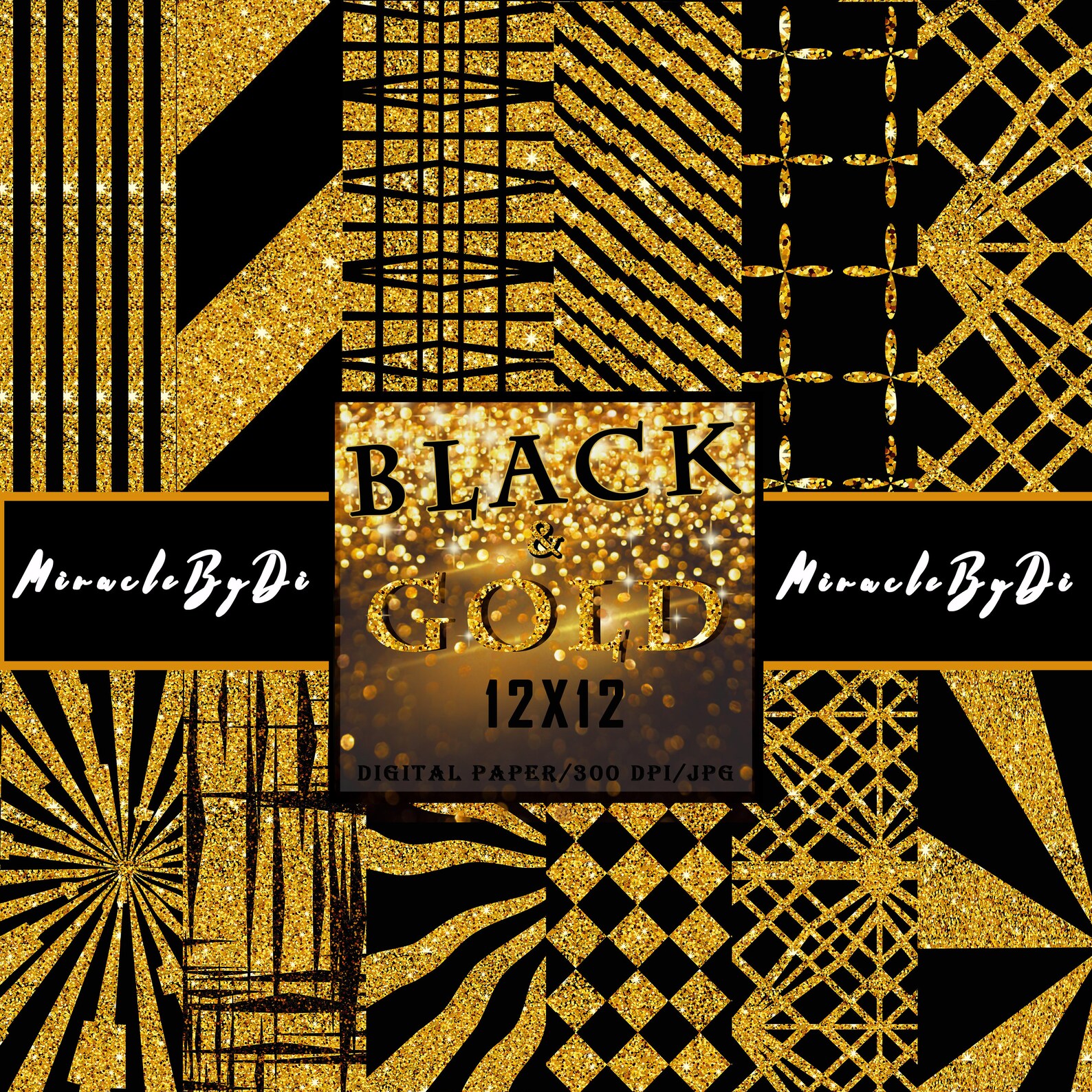 Black and Gold Digital Paper - Etsy