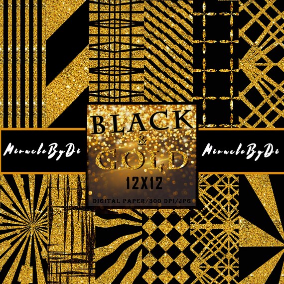 Black and Gold Digital Paper | Etsy