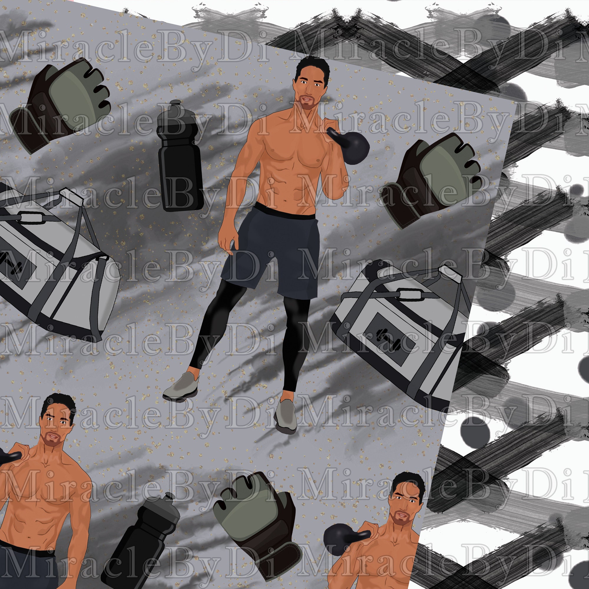 Fitness Digital Paper Fitness Men Pack Gym Sports Background Men ...