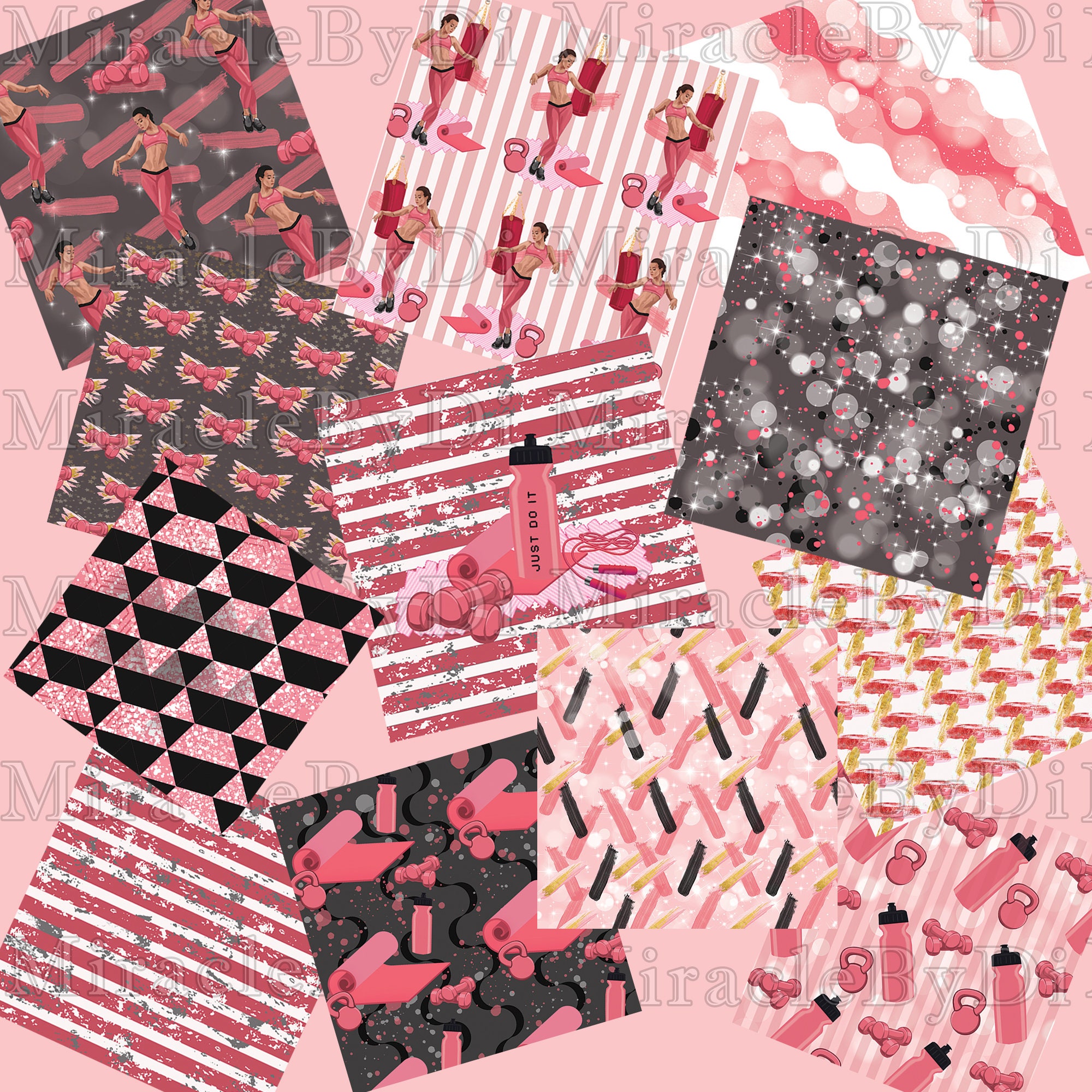 Fitness Digital Paper, Fitness Girl Digital Paper Pack Gym,gym Papers ...