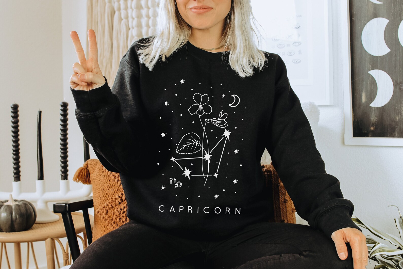 Capricorn Constellation Sweatshirt | Zodiac Birth Flower Sweatshirt ...