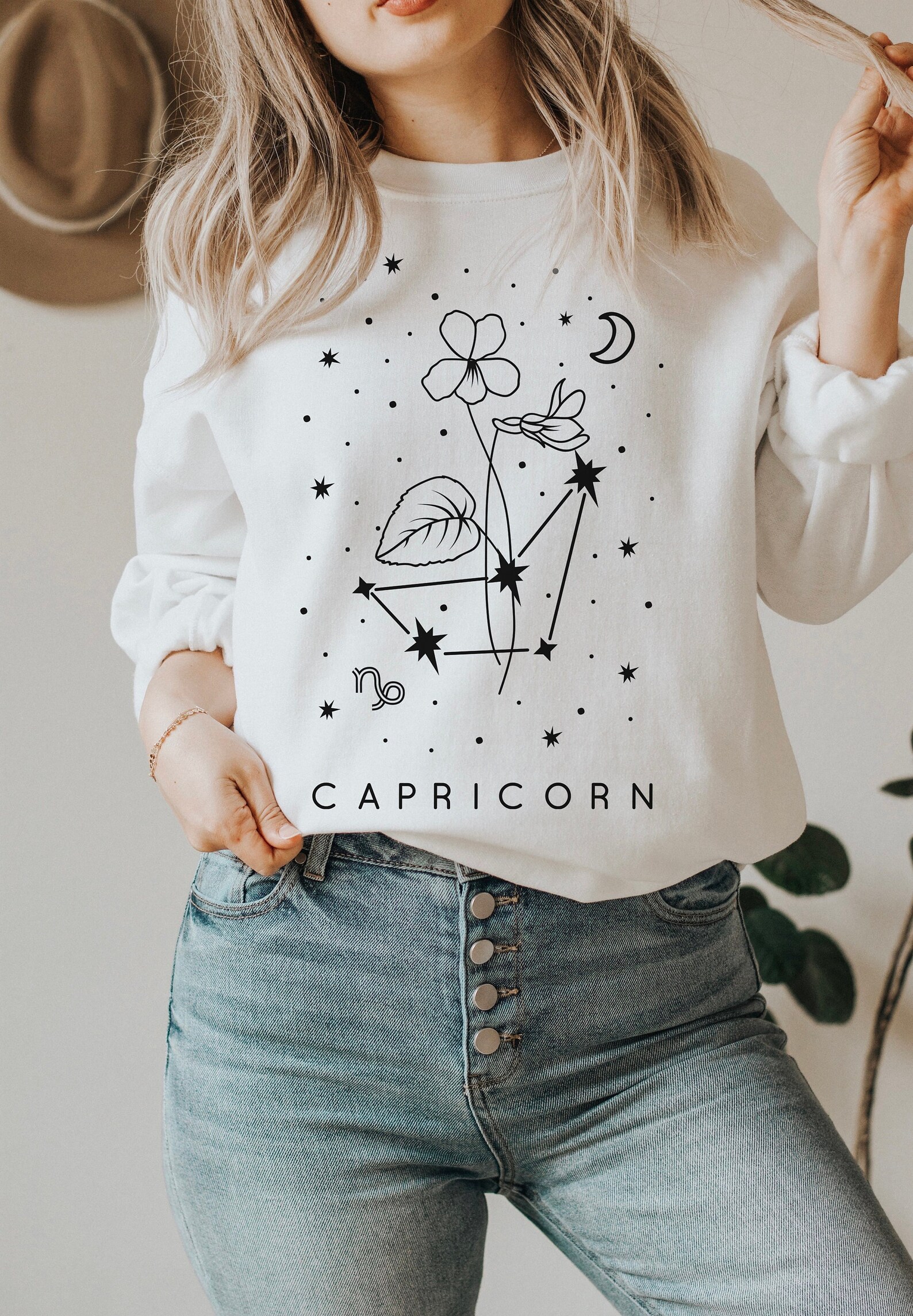 Capricorn Constellation Sweatshirt | Zodiac Birth Flower Sweatshirt ...