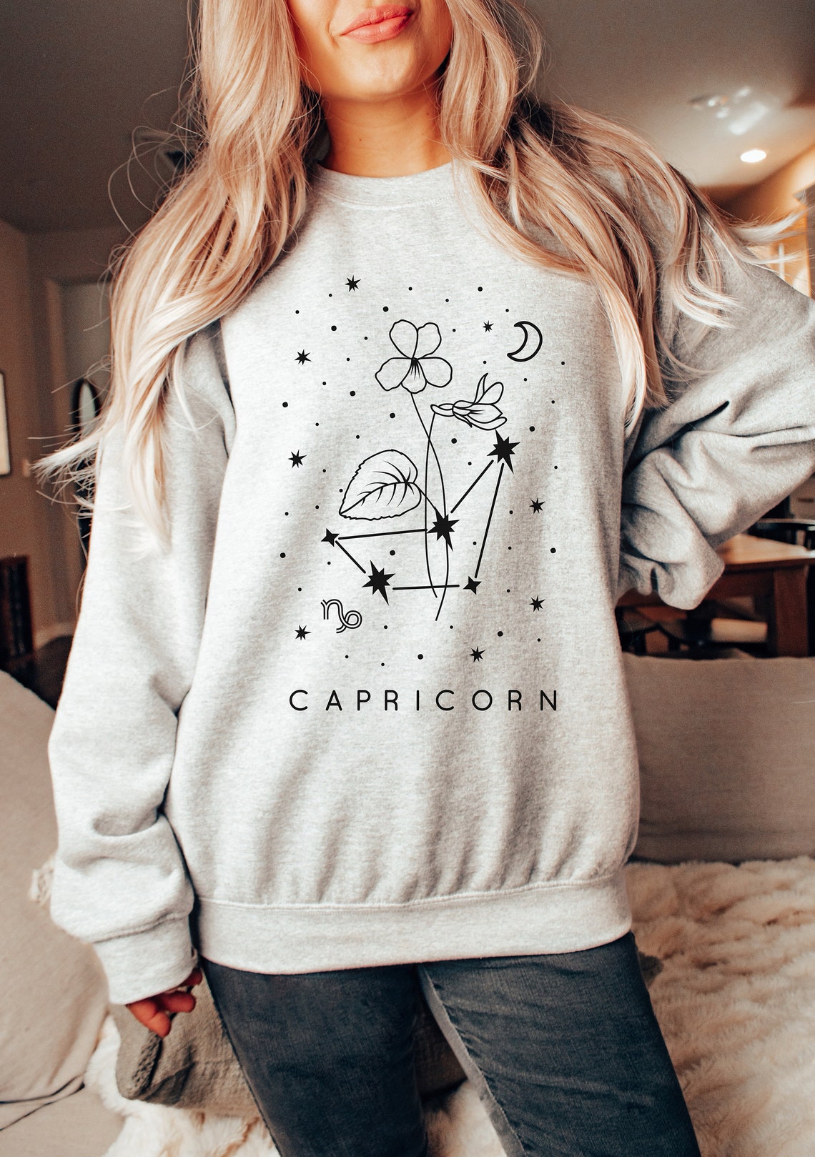 Capricorn Constellation Sweatshirt | Zodiac Birth Flower Sweatshirt ...