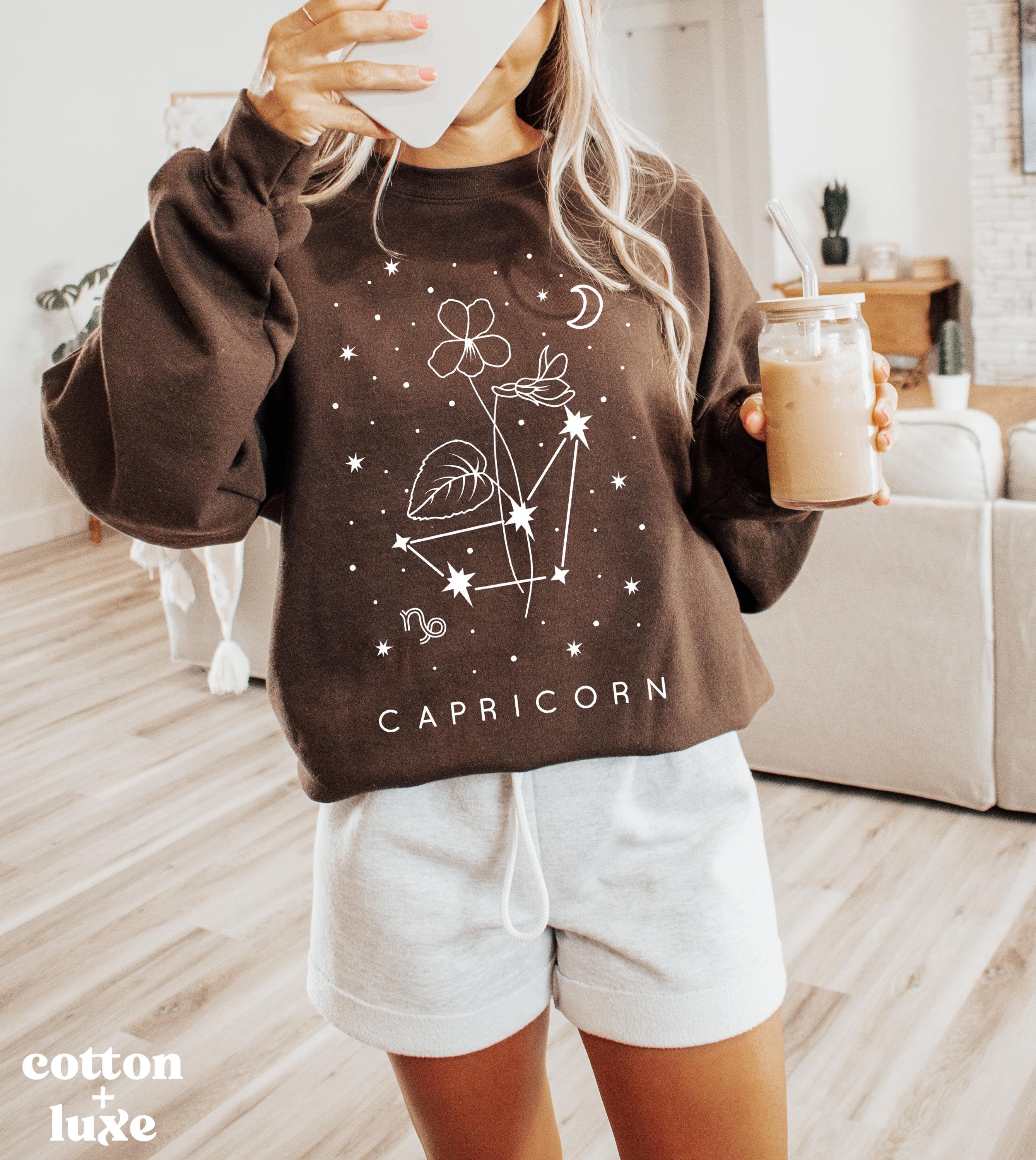 Capricorn Constellation Sweatshirt | Zodiac Birth Flower Sweatshirt ...