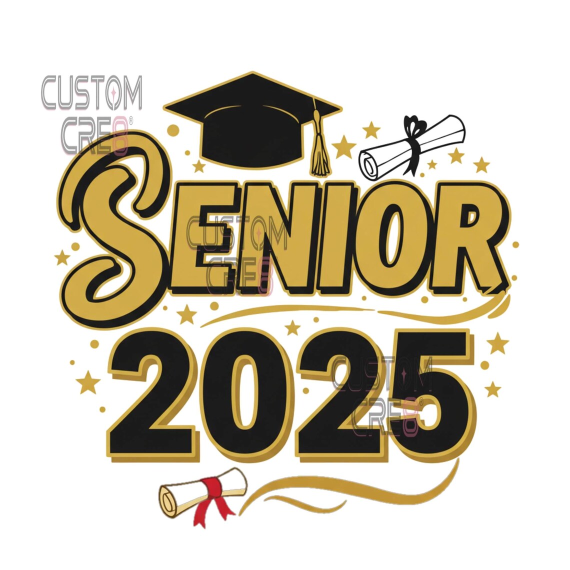 4 Senior 2025 PNG Images, Black and Gold Graduation Sublimation, Class ...