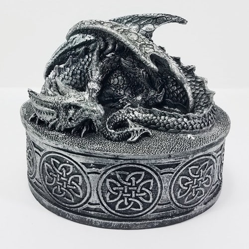 Silver and Black Dragon Trinket Box Oval Shaped Jewelry | Etsy