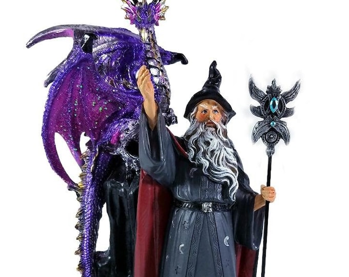 Wizard Magician Collectible Figurine Statue With Dragon - Etsy