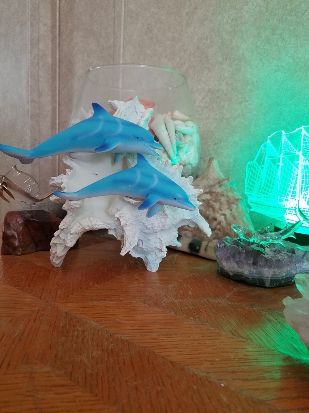 Marine Life Two Dolphins Swimming around Conch Shell Figurine | Etsy