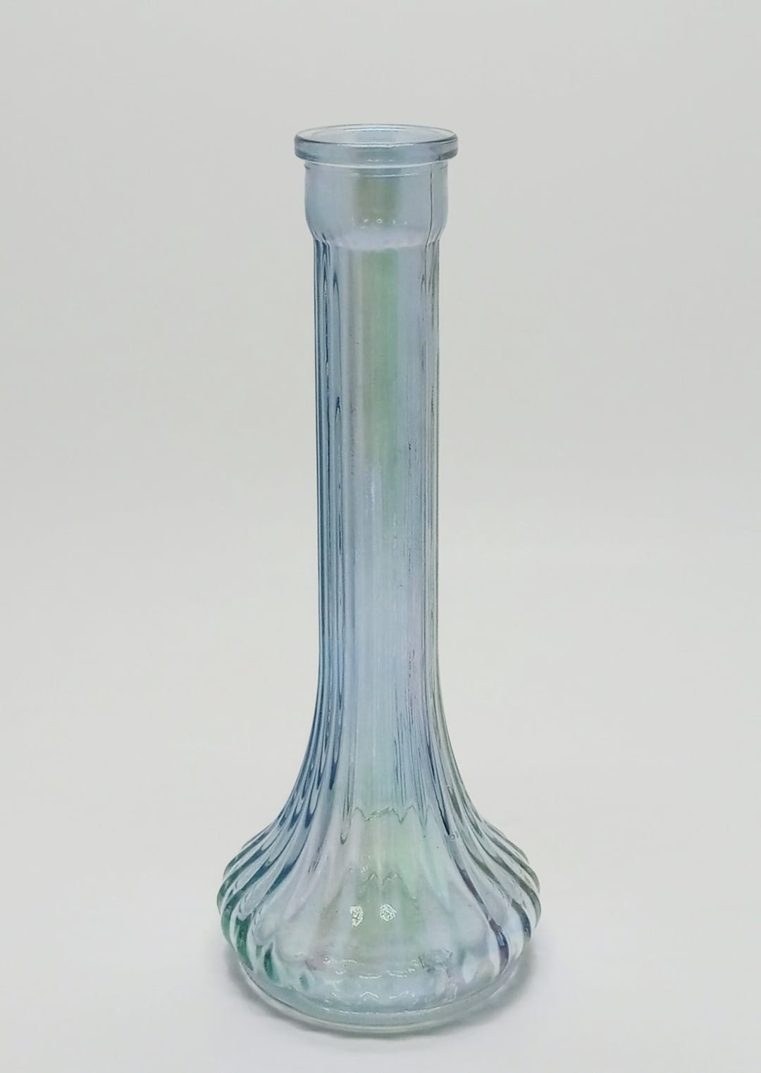 Iridescent Style Glass Tapered Ribbed Bulb Bottom Round Bud Vase Height ...