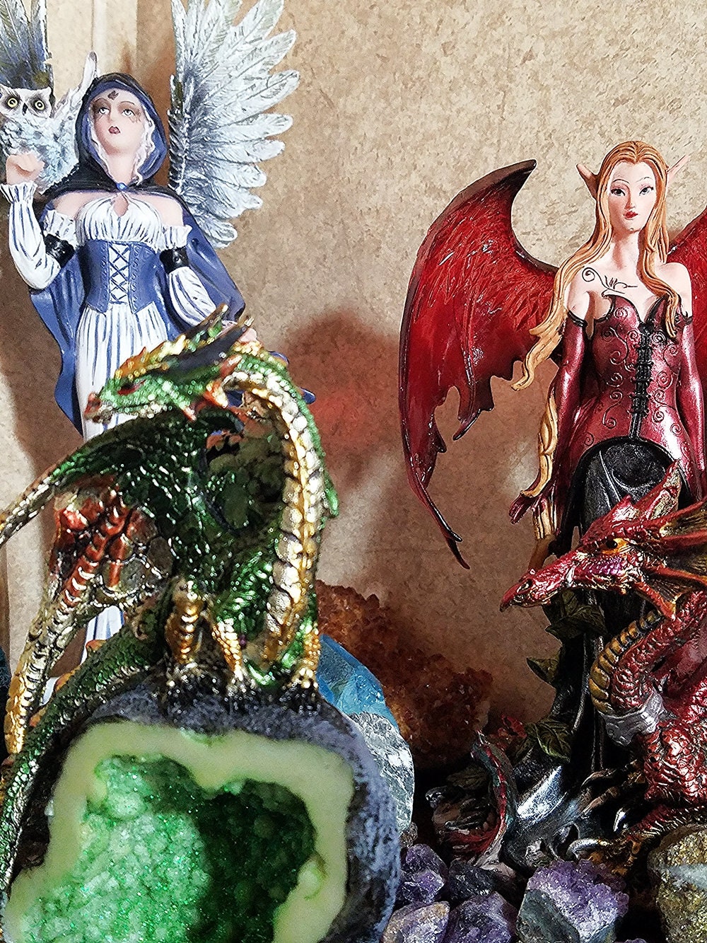 Green Multi Color Dragon Figurine on a Resin Crystal Geode | Etsy