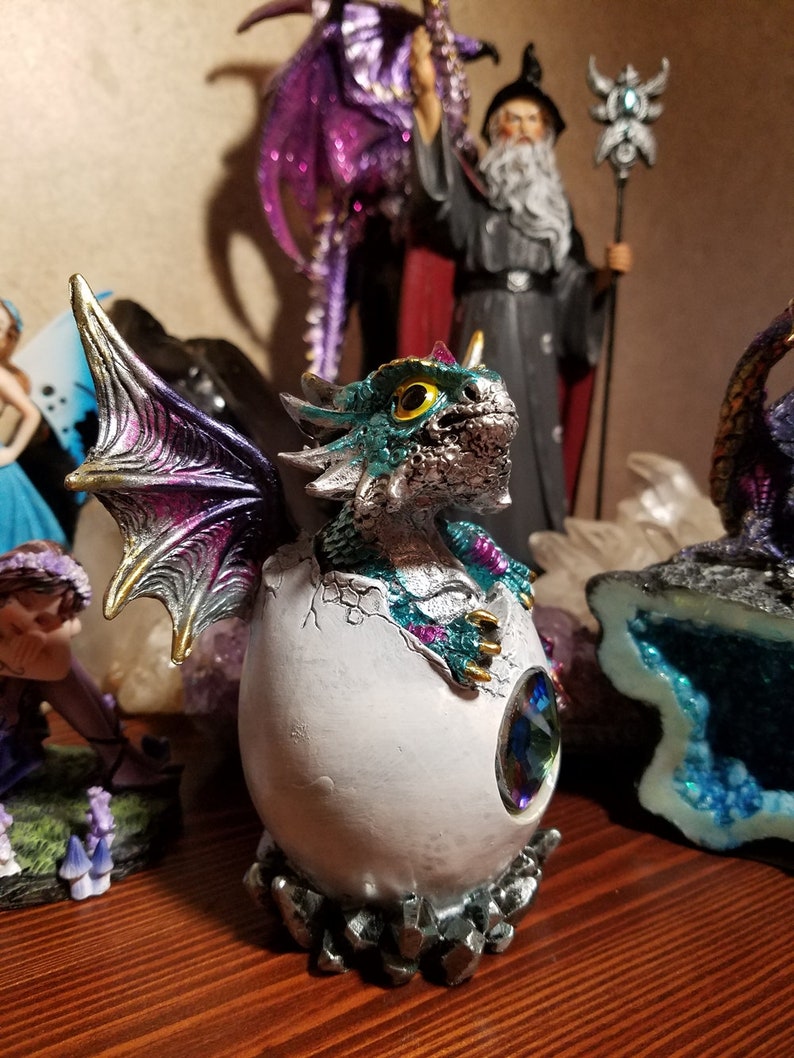 Blue and Purple Baby Dragon Hatching From an Egg Collectible Figurine ...