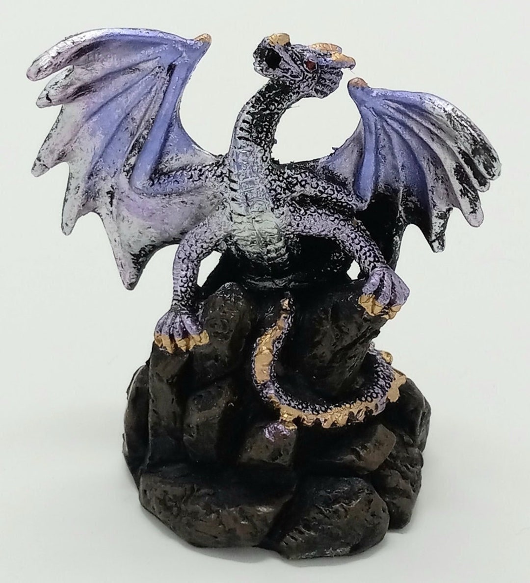 Roaring Medieval Purple Mini Dragon Figurine Sitting on Crystal Rock - Etsy