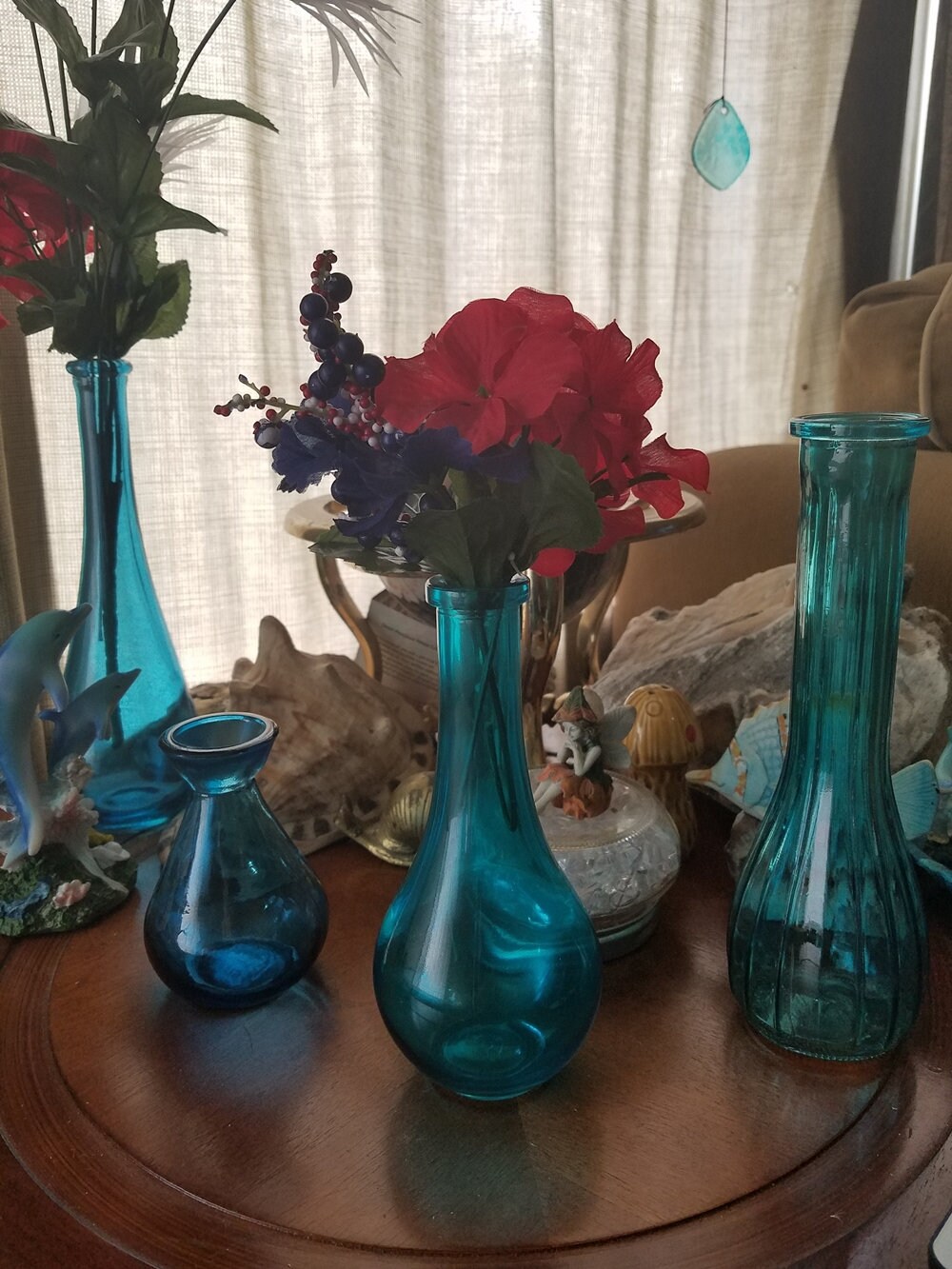 Teal Blue Colored Glass Drop Vase Vintage Style Collectible | Etsy