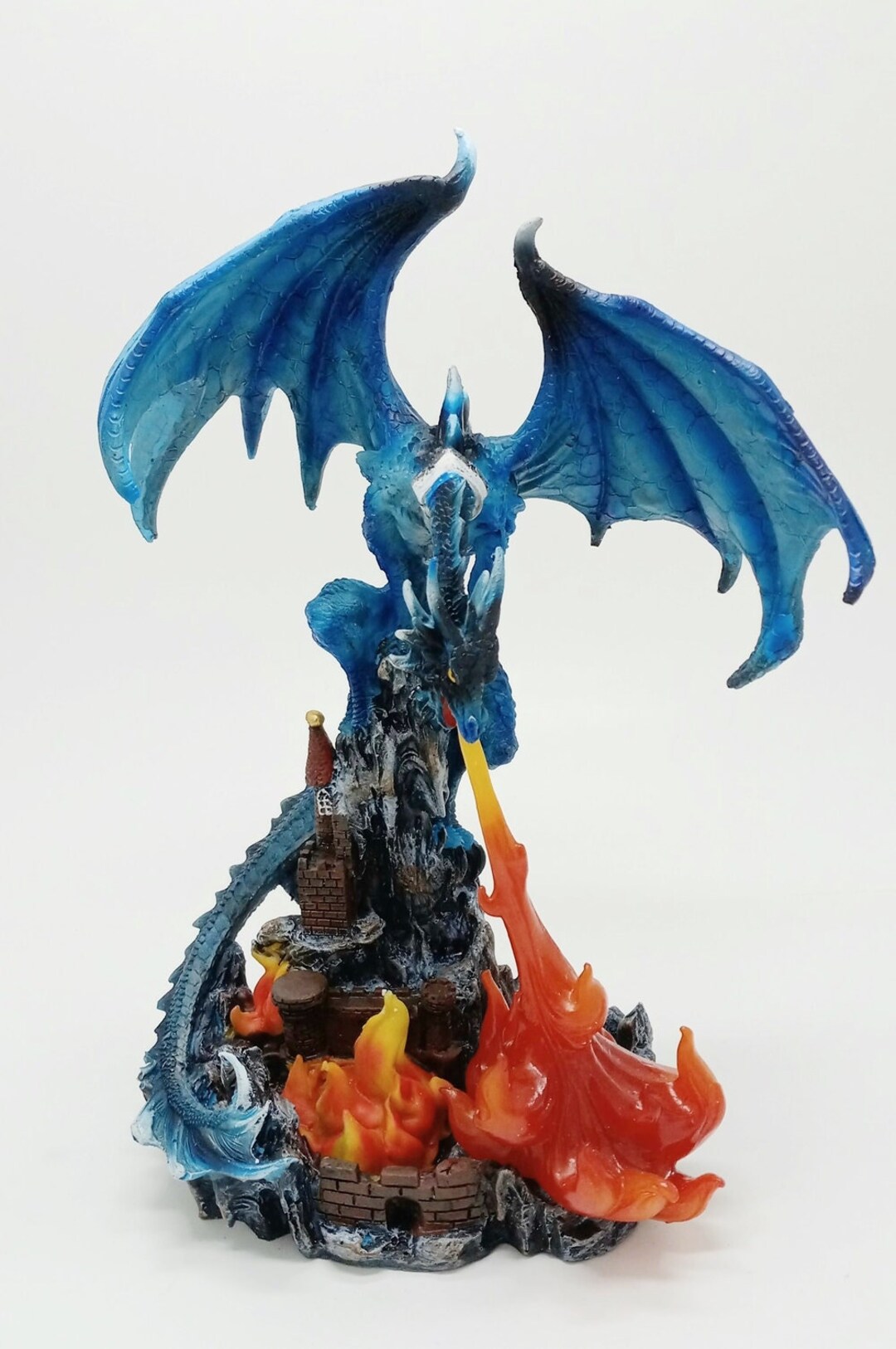 Blue Dragon Breathing Fire on Castle Multi-color LED Collectible ...