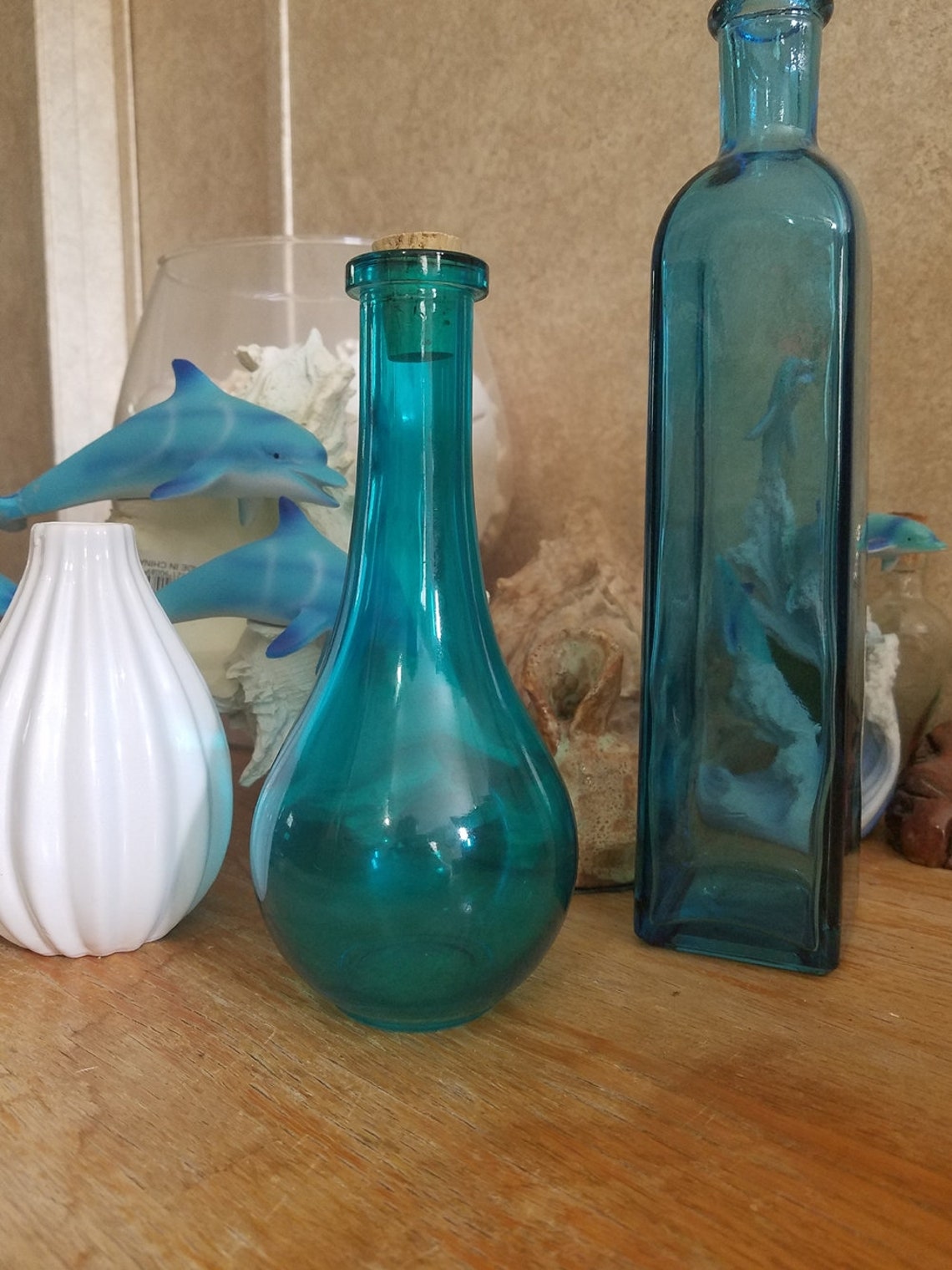 Teal Blue Colored Glass Drop Vase Vintage Style Collectible | Etsy
