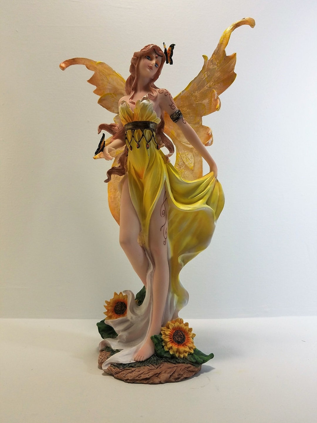Sunflower Fairy Figurine With Magical Butterfly - Etsy