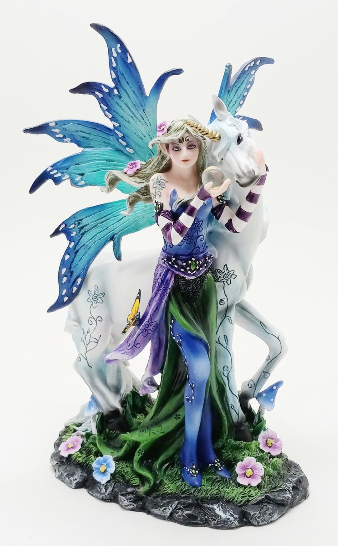Beautiful Blue Fairy With Unicorn Collectible Figurine With Exceptional ...