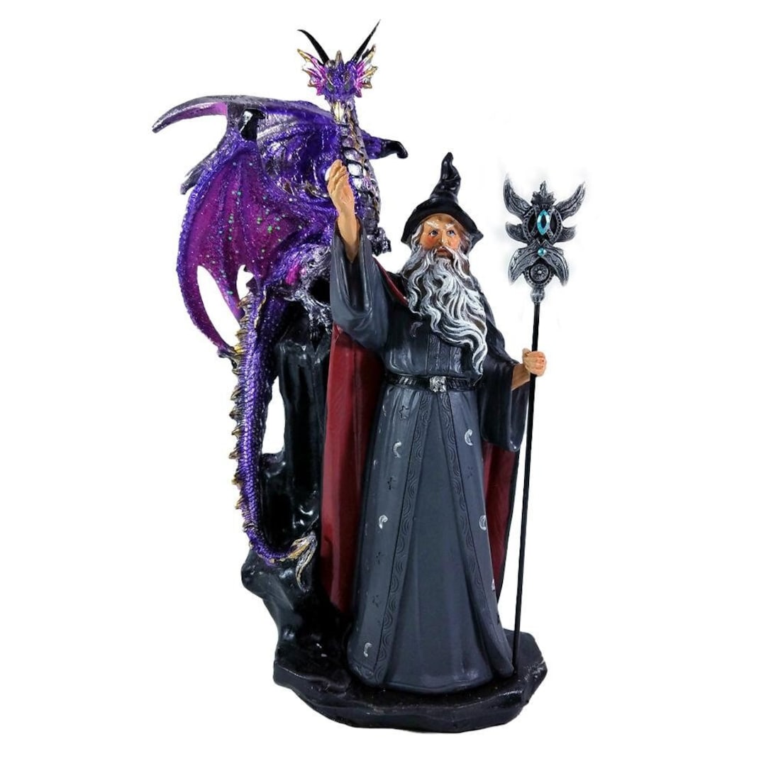 Wizard Magician Collectible Figurine Statue With Dragon - Etsy