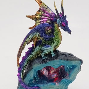 Purple Multi Color LED Dragon Figurine on a Resin Crystal Geode 6.5 ...