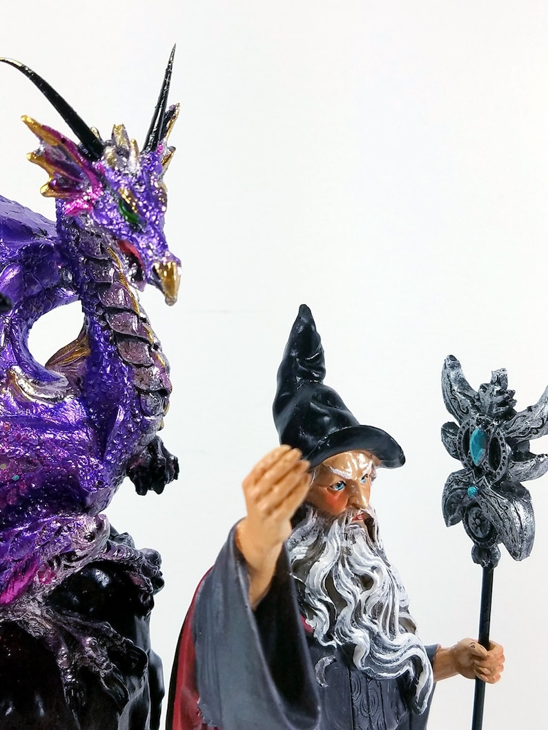 Wizard Magician Collectible Figurine Statue With Dragon - Etsy