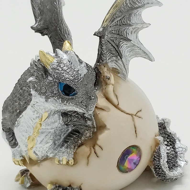 Silver Gray Baby Dragon Hatching From an Egg Collectible - Etsy