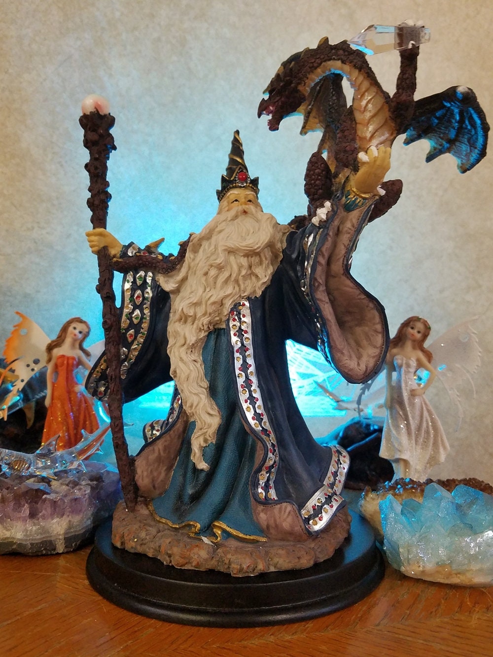 Wizard Magician Collectible Fantasy Figurine Statue With Dragon - Etsy