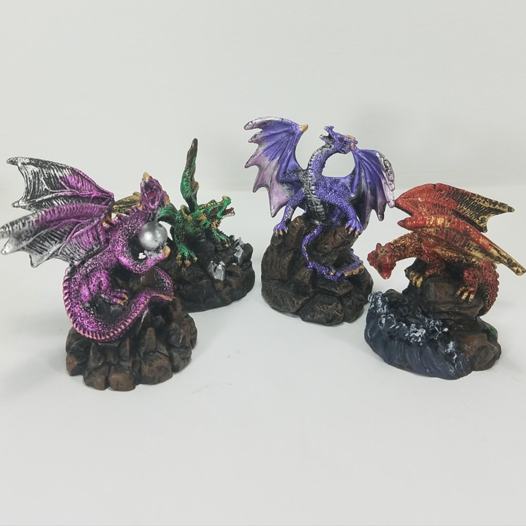 Medieval Multi Color Mini Dragon Figurine Set of 4, Collectibles - Etsy