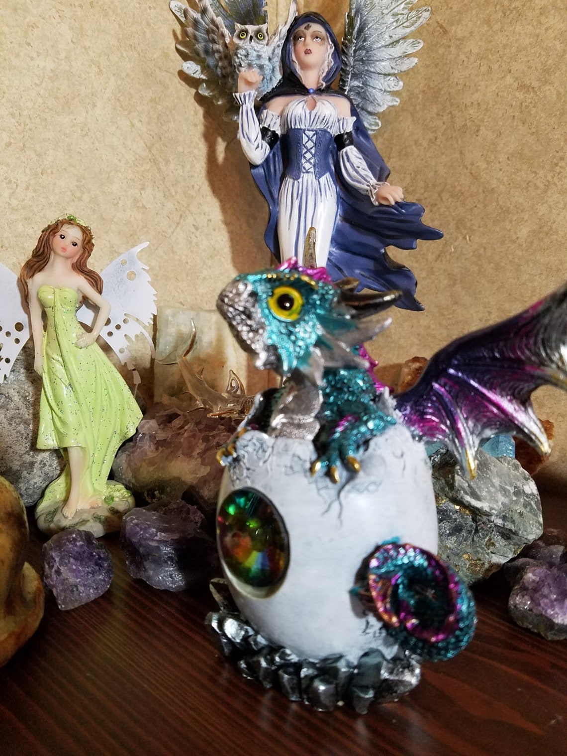 Blue and Purple Baby Dragon Hatching From an Egg Collectible Figurine ...