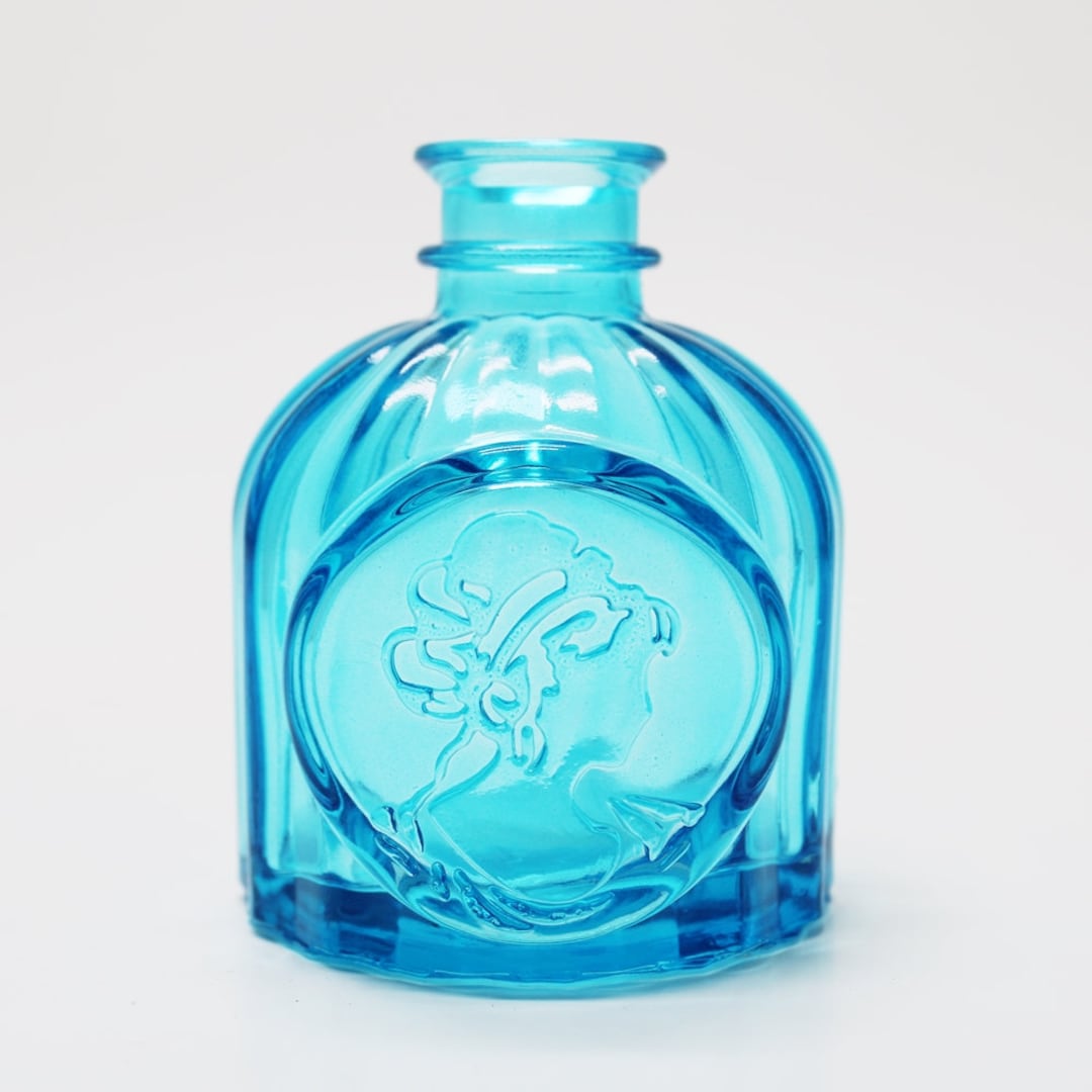 Mini Light Blue Colored Glass Round Lady in a Bottle Vintage - Etsy