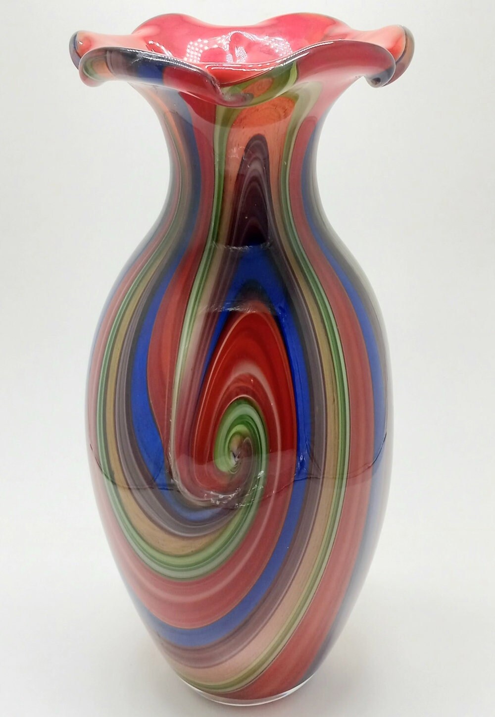 Glass Art Flower Vase H-15 Inches Heavy Swirl and Glitter - Etsy