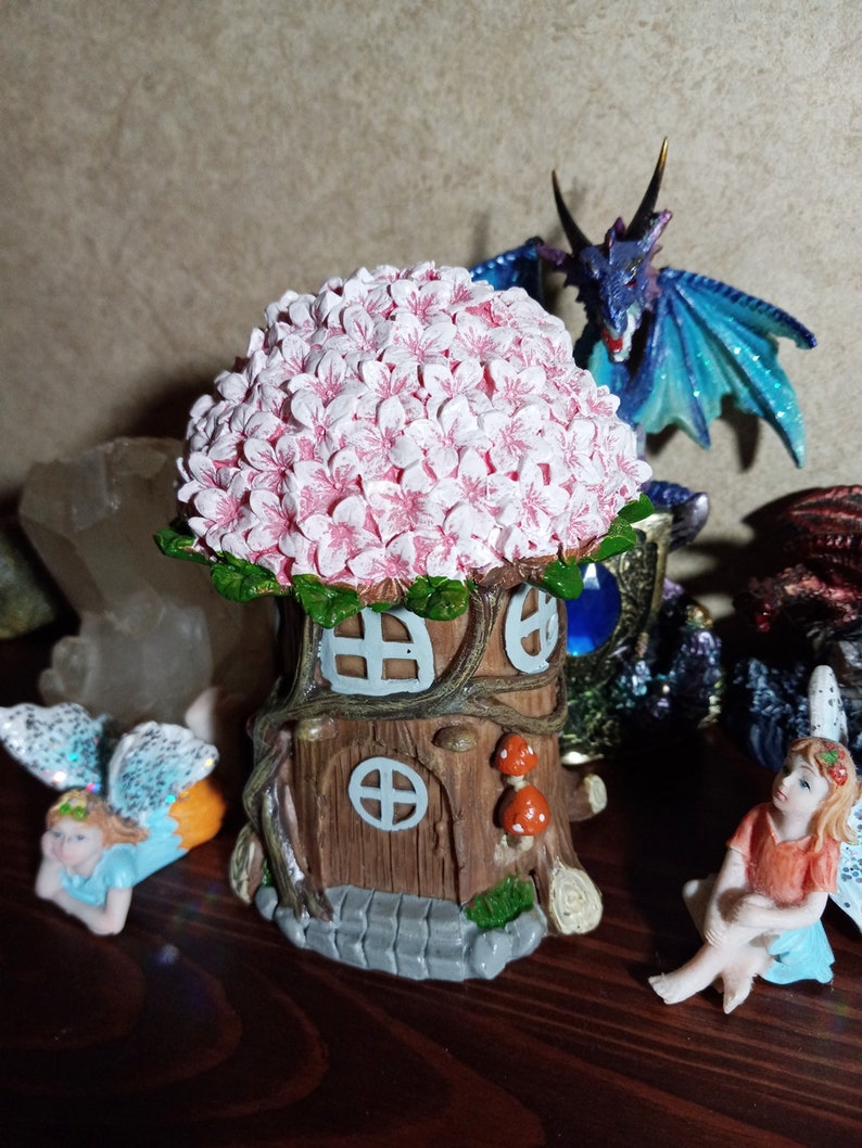 Pink Flower Mini Fairy Garden Treehouse / Height 4.75 Inches | Etsy