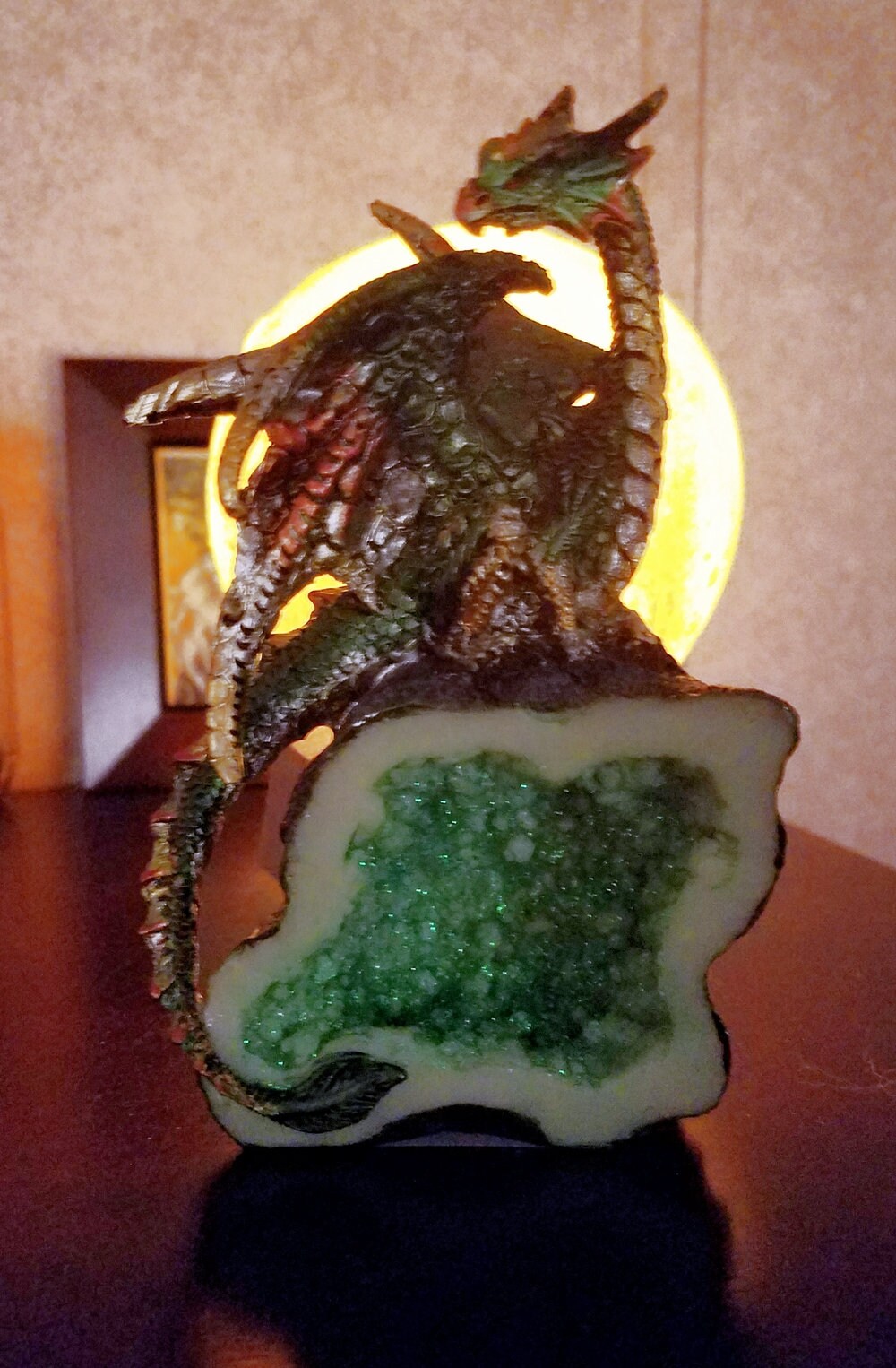 Green Multi Color Dragon Figurine on a Resin Crystal Geode | Etsy