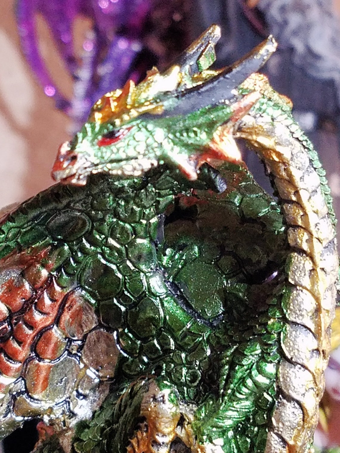Green Multi Color Dragon Figurine on a Resin Crystal Geode - Etsy