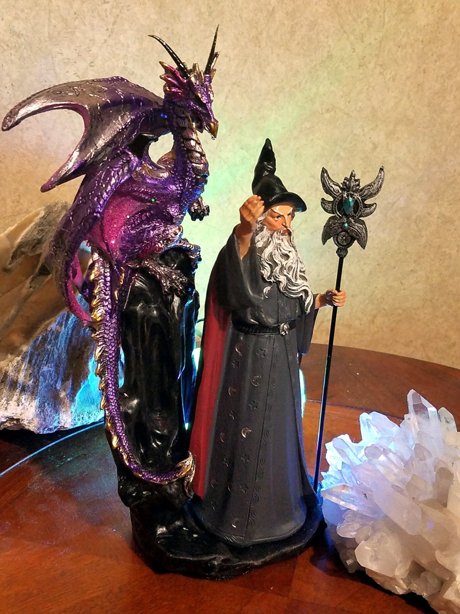 Wizard Magician Collectible Figurine Statue With Dragon - Etsy