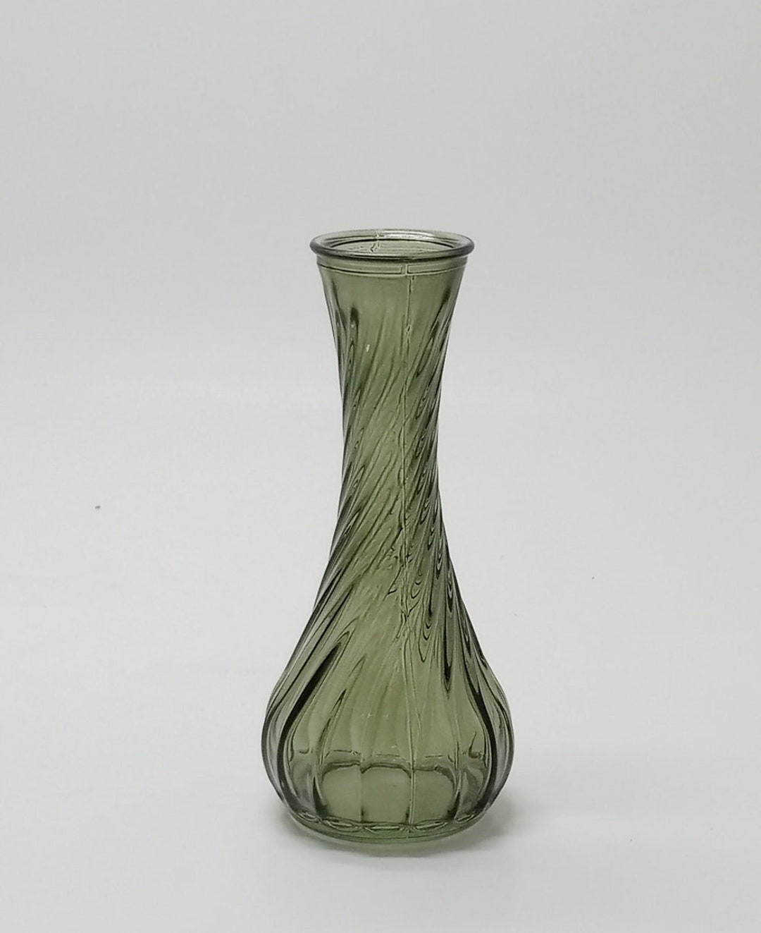 Twisted Green Smoke Colored Glass Bottle / Bud Vase Height = 6 In - Etsy