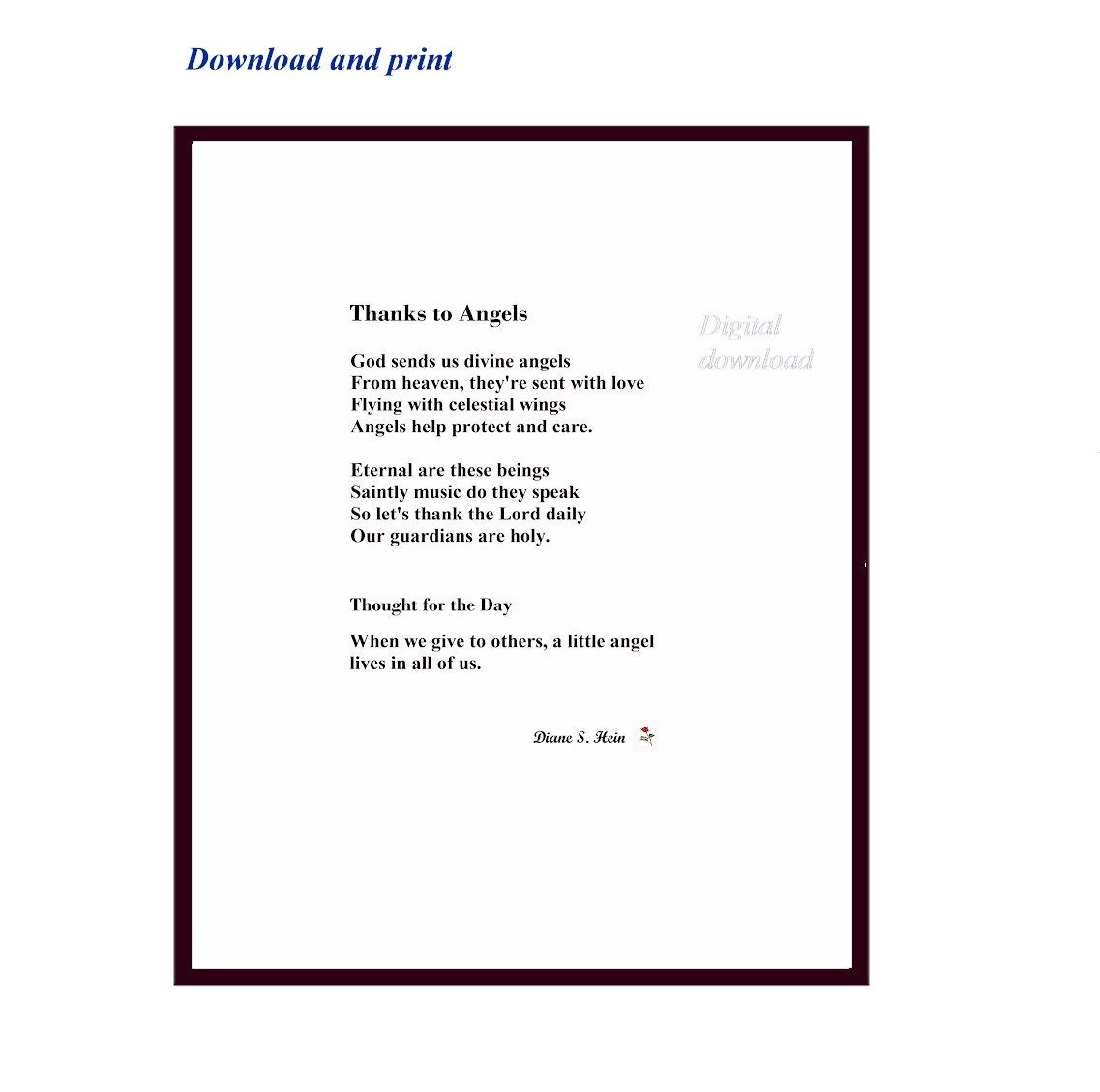 Printable Angel Greeting Card, Angel Poem, Birthday Card, Digital ...