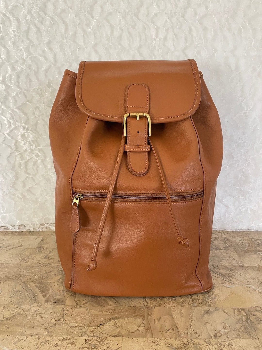 Rare Vtg COACH XL English Tan Leather Backpack / Daypack / Rucksack ...
