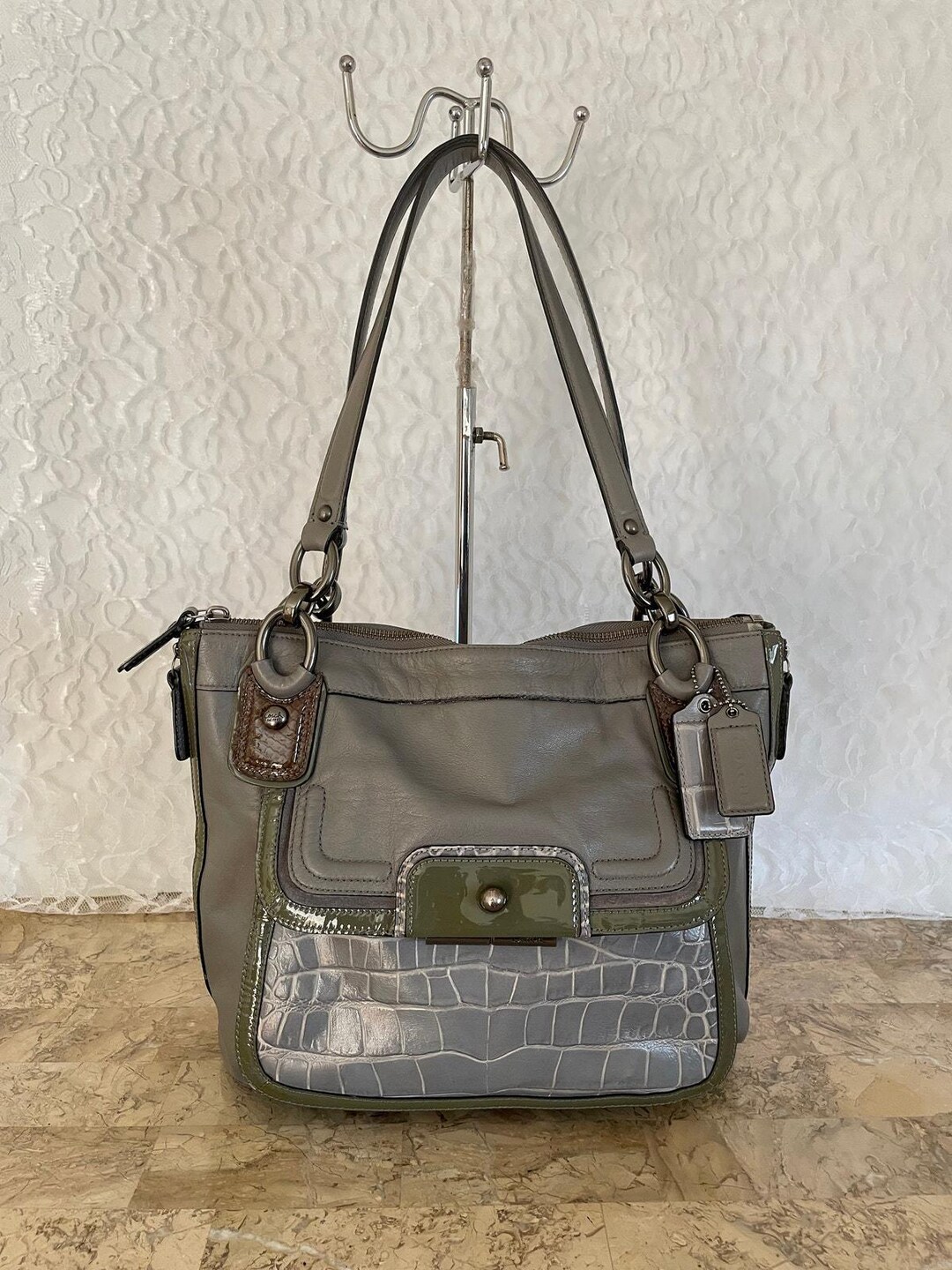 Coach Kristin Gray Croc Leather Hobo Crossbody Shoulder Bag Handbag ...