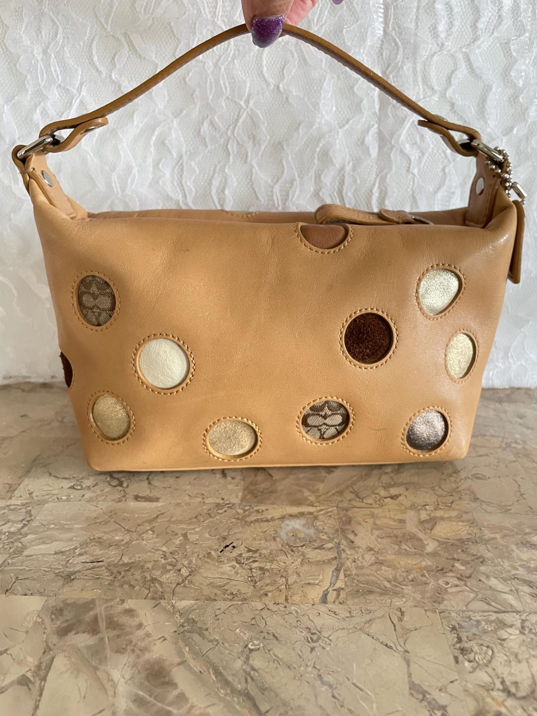 RARE Vtg COACH Brown Polka Dots Leather Miltocolored Y2K Demi Mini Bag ...