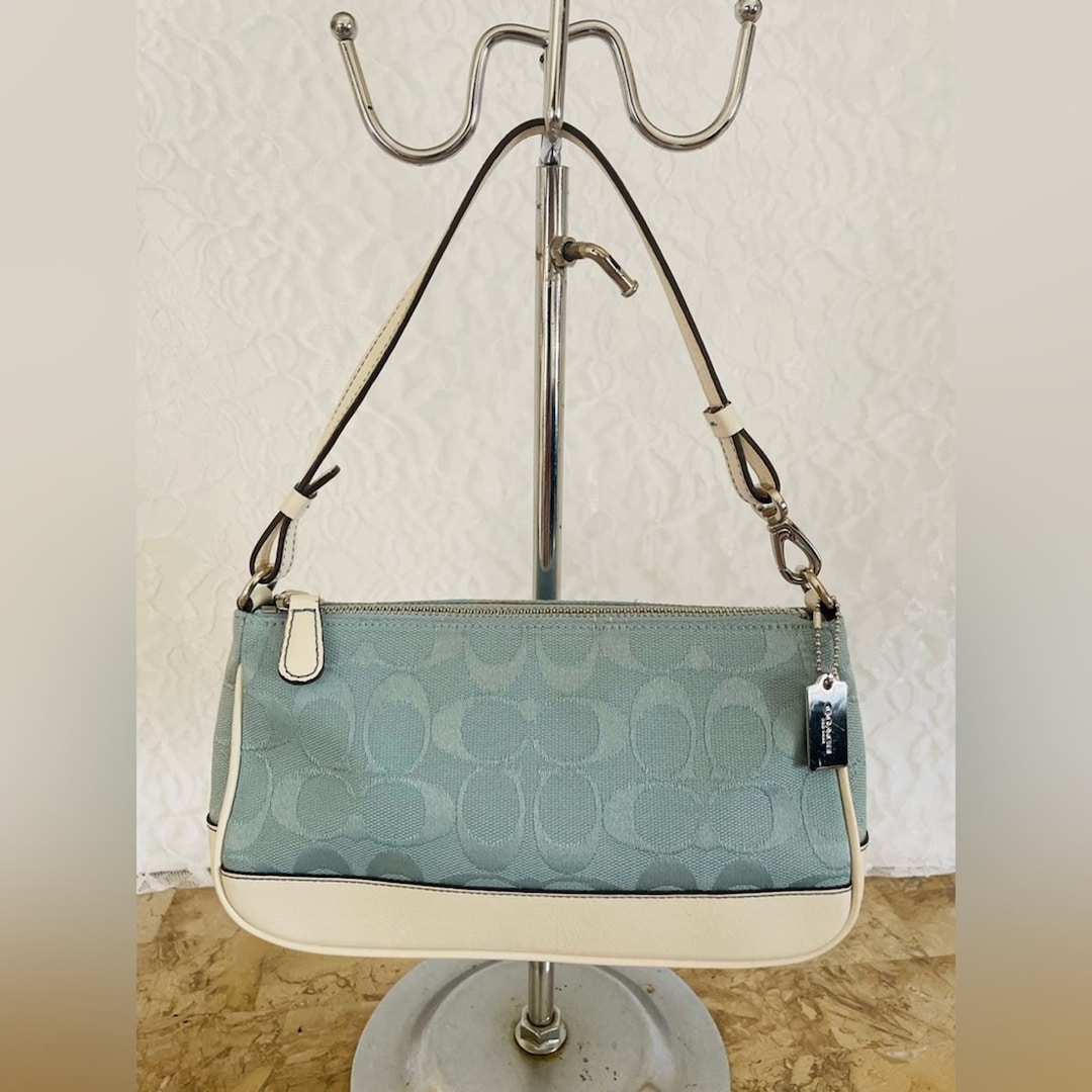 Coach Demi Clutch Convertible White/sky Blue Leather Small/mini Wrislet ...