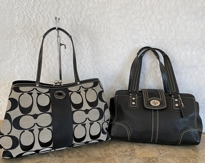 Bundle of 2 Coach Black Kisslock Hampton Canvas Leather Shoulder Bags ...