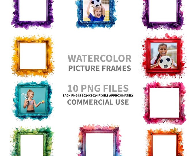 26 Colorful Watercolor Photo Clipart Frames | Round & Square Invitation ...