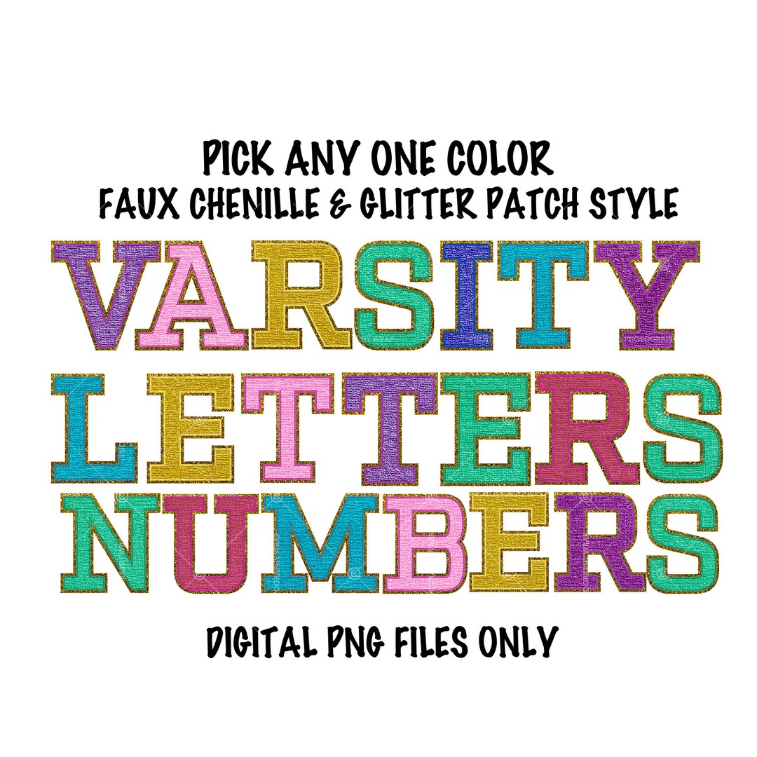 Varsity Chenille Glitter Patch Letters Alphabet PNG, Pick ONE Color ...