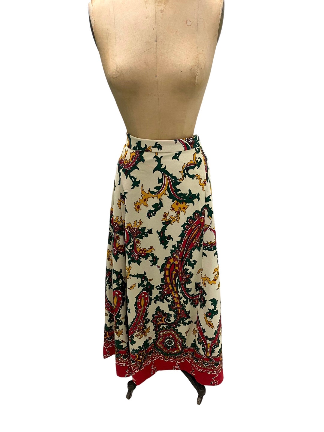 Vintage 70s Retro Paisley Pattern Polyester Maxi Skirt 32 Waist - Etsy