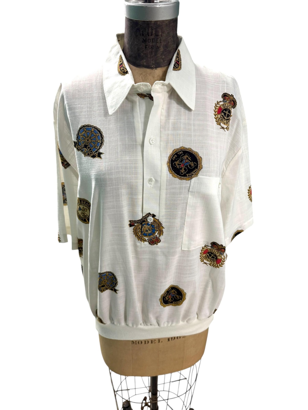Vintage Alan Stuart White Cotton Nautical Mens Shirt Large NOS W/ Tags ...