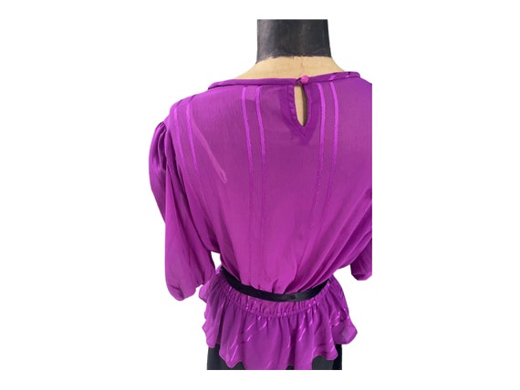 1970s Vintage Purple Black Secretarial Dress Size 13/… - Gem