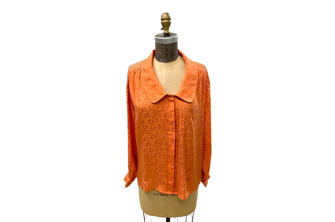 Vintage Orange Silk Blouse W/ Retro Pattern by Import Image Sz 12 - Etsy