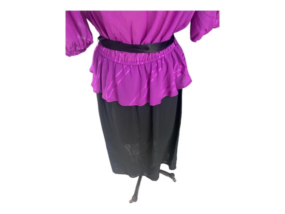 1970s Vintage Purple Black Secretarial Dress Size 13/… - Gem