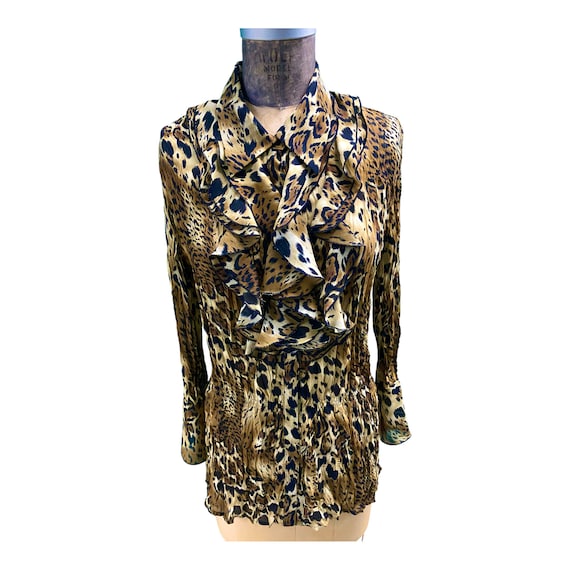 Vintage Alison Taylor Frilly Leopard Print Blouse L - Gem