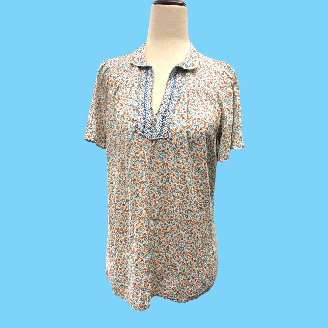 Vintage 1970s Huk A Poo Embroidered Ruched Floral Blouse S-M - Etsy